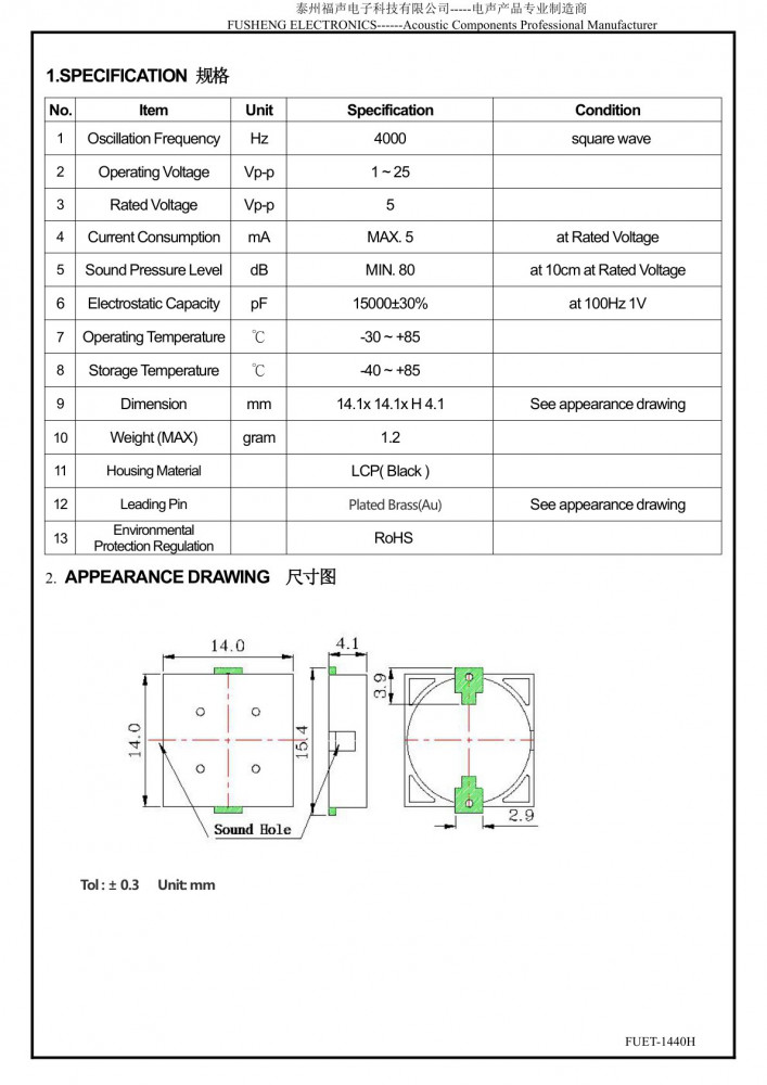 FUET-1440H specification page 2