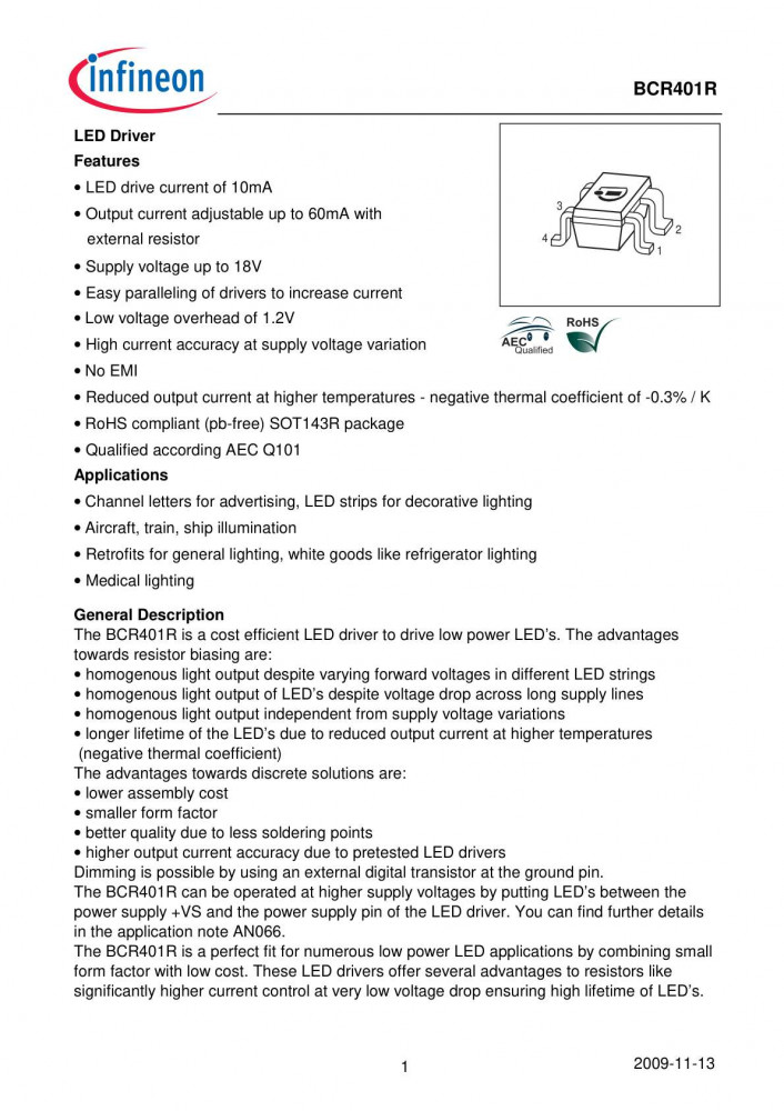 BCR401RE6327 datasheet page 1