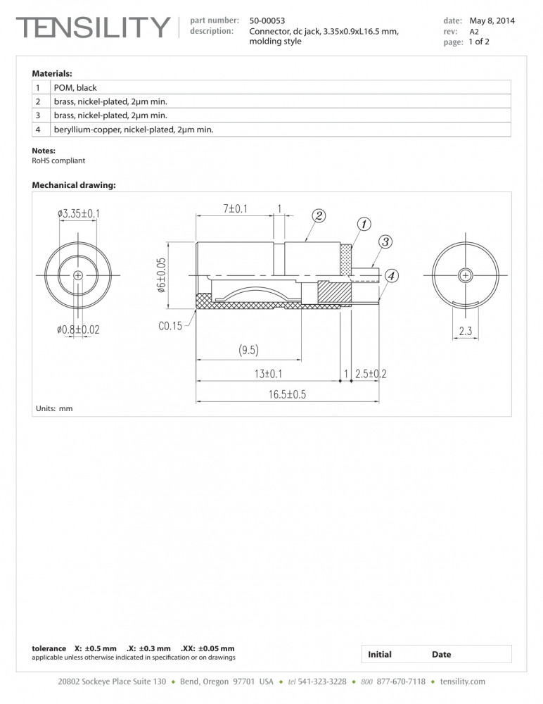 50-00053 specification, page 1