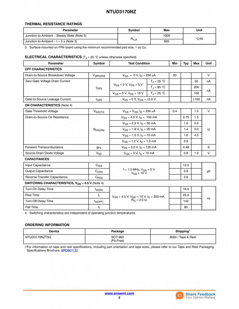 NTUD3170NZT5G datasheet page 2