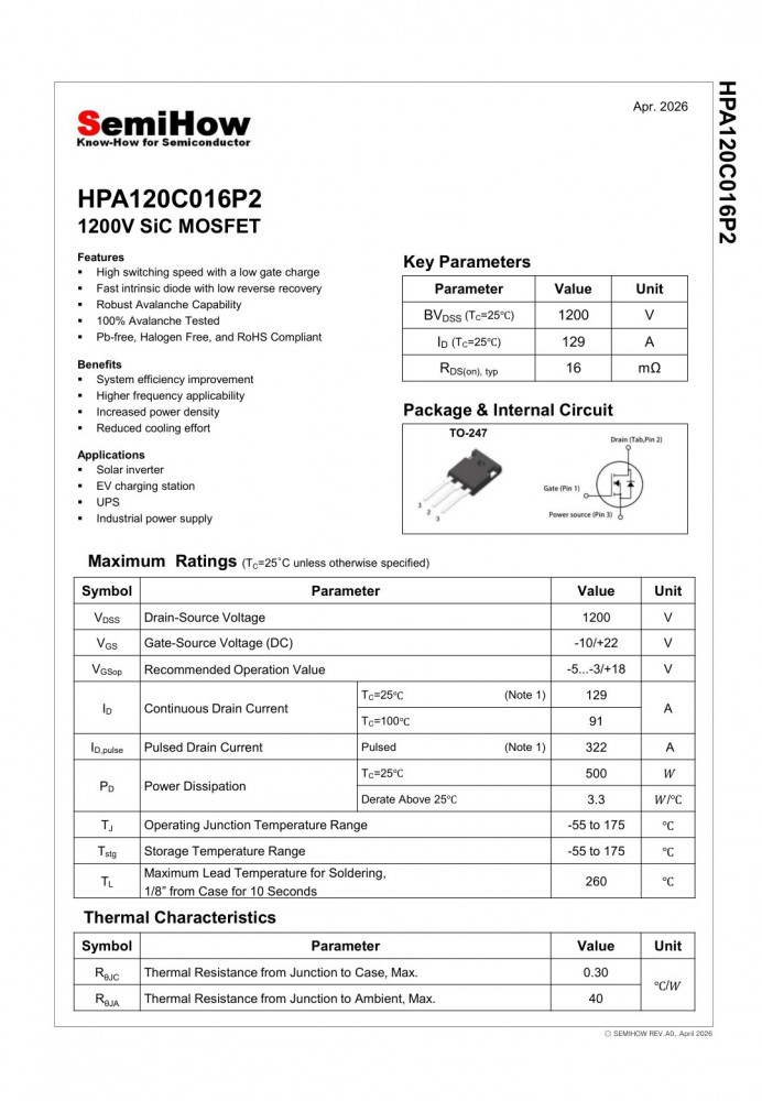 HPA120C016P2 datasheet page 1