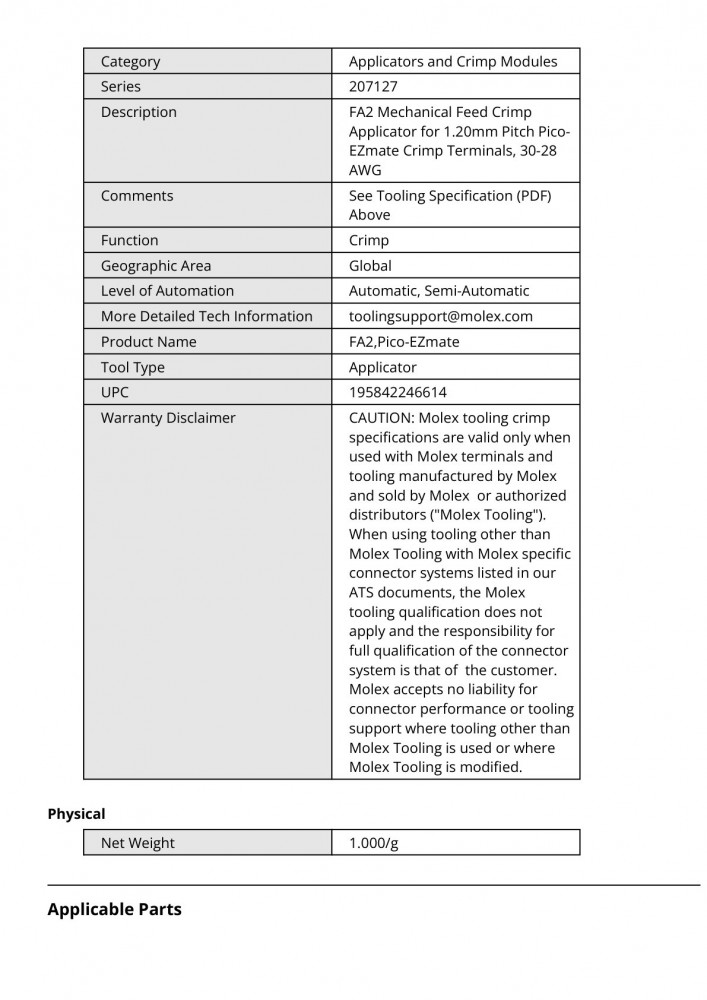 Tooling document page 2 for product reference