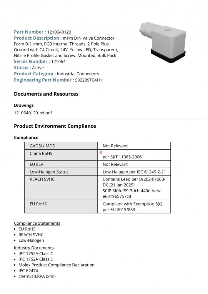 Molex S02 series product drawing, page 1