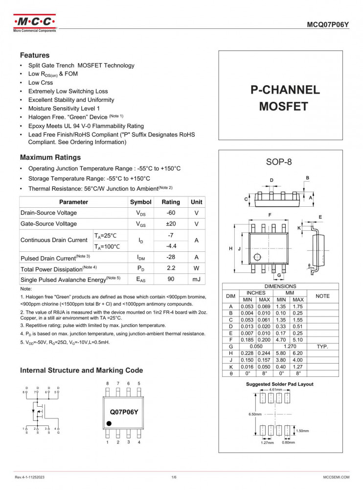 MCQ07P06Y-TP datasheet page 1