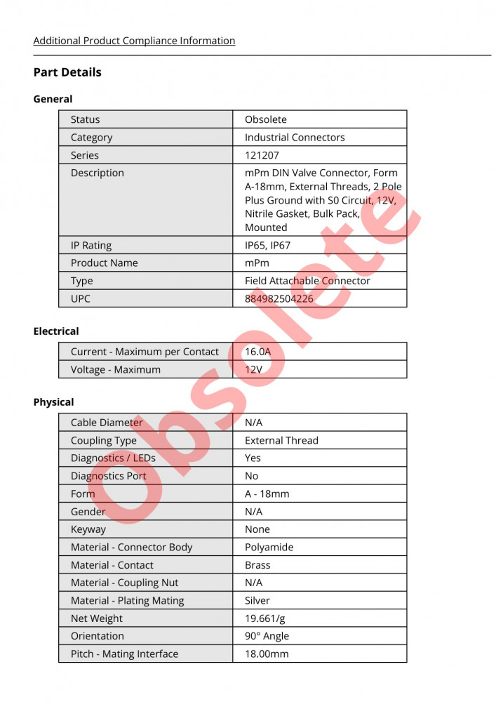 Molex S28 DIN valve connector packaging specification page 2