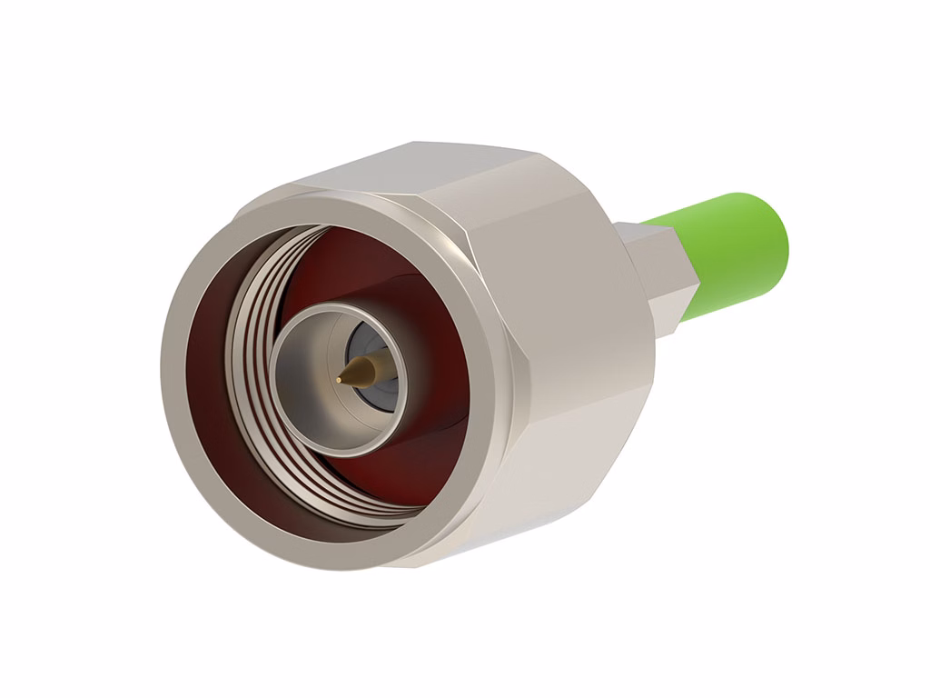 N Jack, Straight, Bulkhead, Crimp, RG-178, RG-196 Cable, Brass Body, Nickel (Ni) Plated, with Jam Nut and Lockwasher, IP68, Tray, 50 Ohms