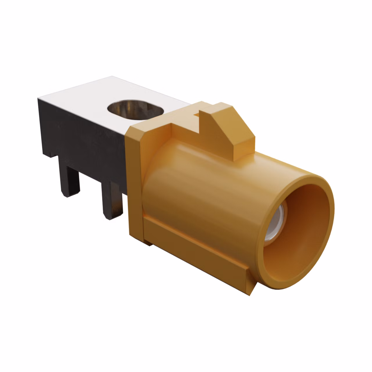 FAKRA Jack, Right-Angle, PCB Receptacle, Through Hole, Die Cast Body, Tin (Sn) Plated, Pin in Paste, Keying Code M, Pastel Orange, Tray, 50 Ohms for sale