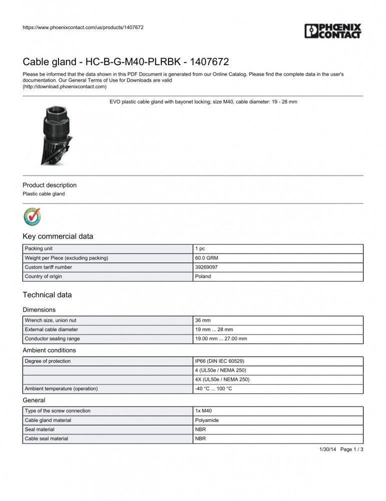 Phoenix Contact 1407672 product documentation page 1