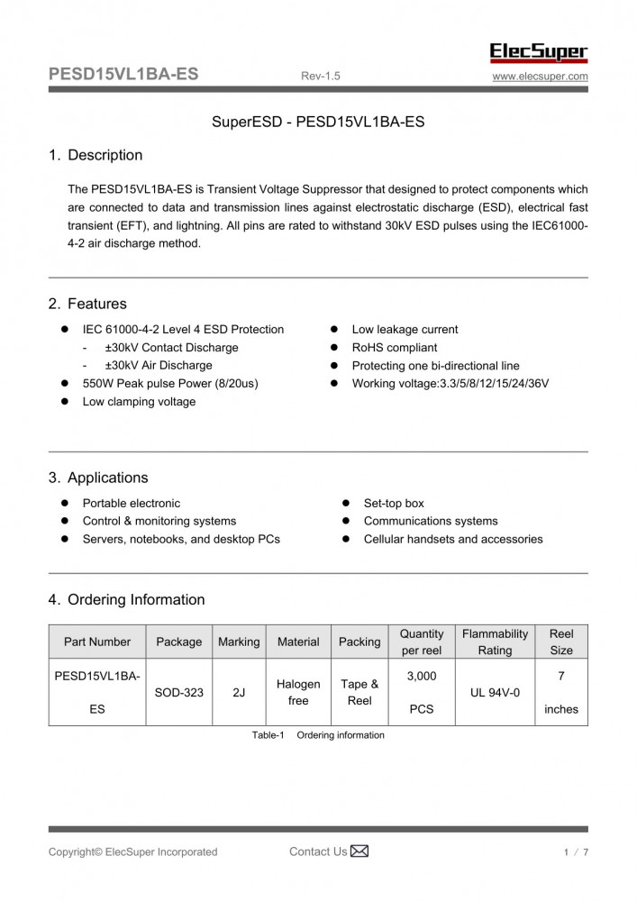 PESD15VL1BA-ES datasheet page 1