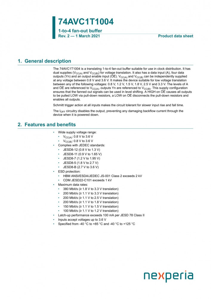 74AVC1T1004DP datasheet page 1