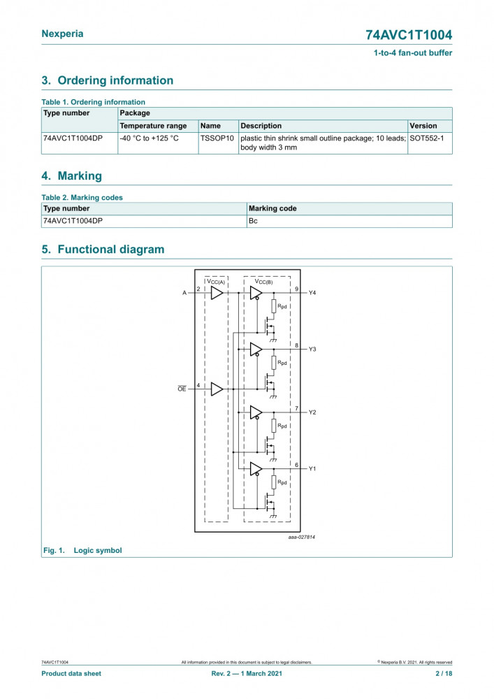 74AVC1T1004DP datasheet page 2