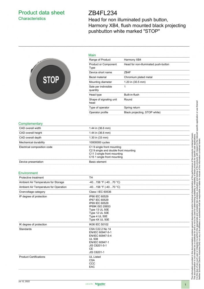 ZB4FL234 product documentation page 1
