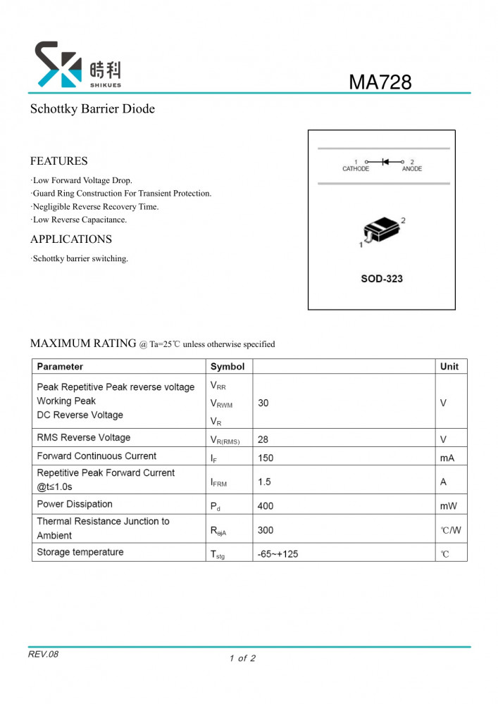 MA728 Schottky barrier diode datasheet page 1