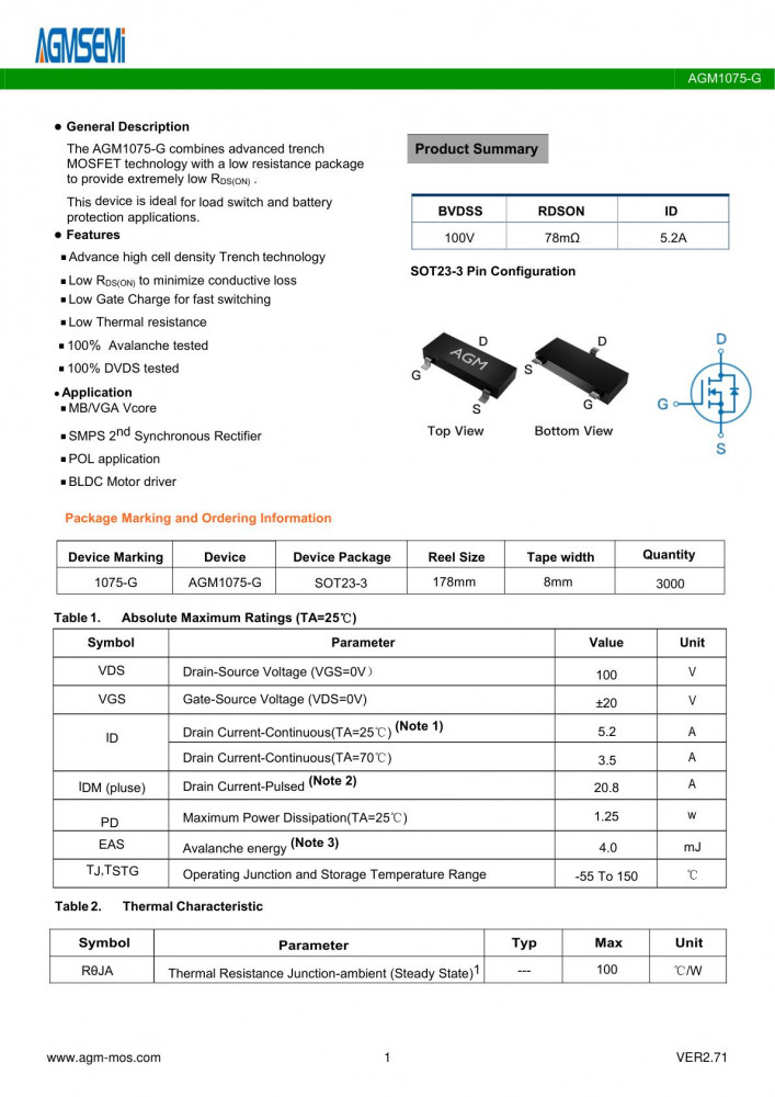 AGM1075-G datasheet page 1