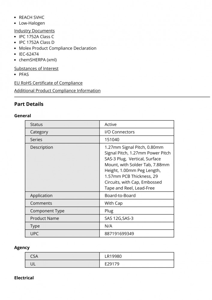 Molex 151040 specification page preview 2
