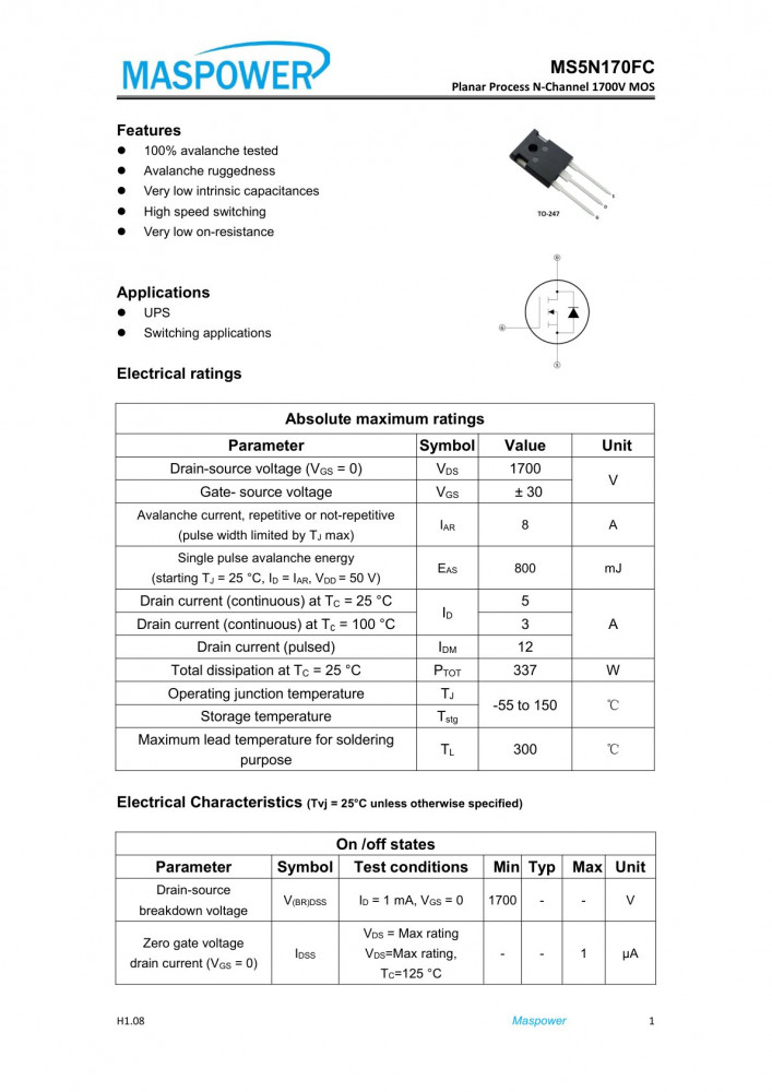 MS5N170FC datasheet page 1