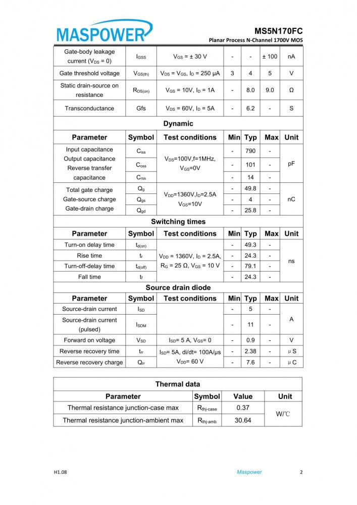 MS5N170FC datasheet page 2