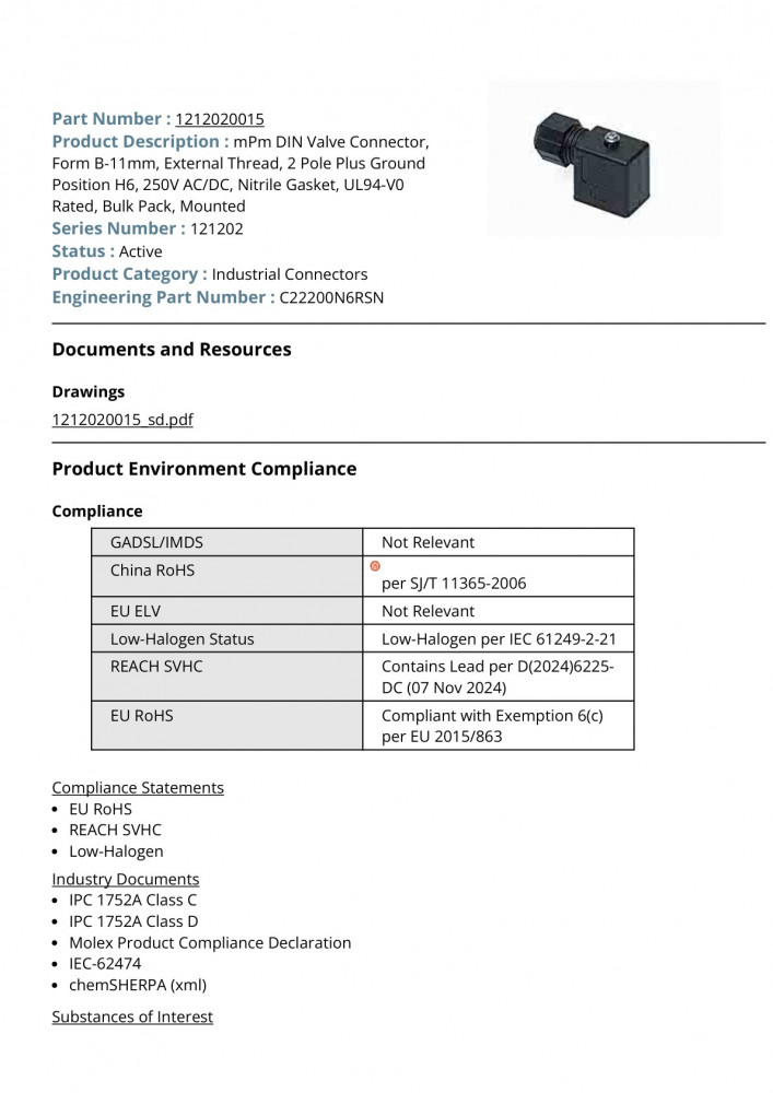 Molex C22 series technical document page 1