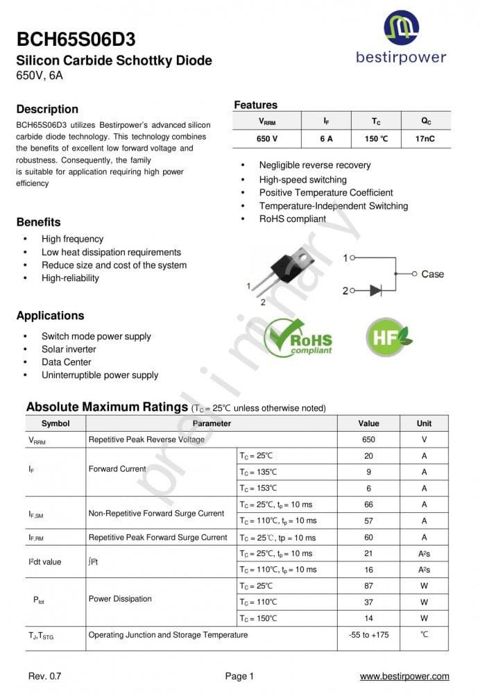 BCH65S06D3 datasheet page 1
