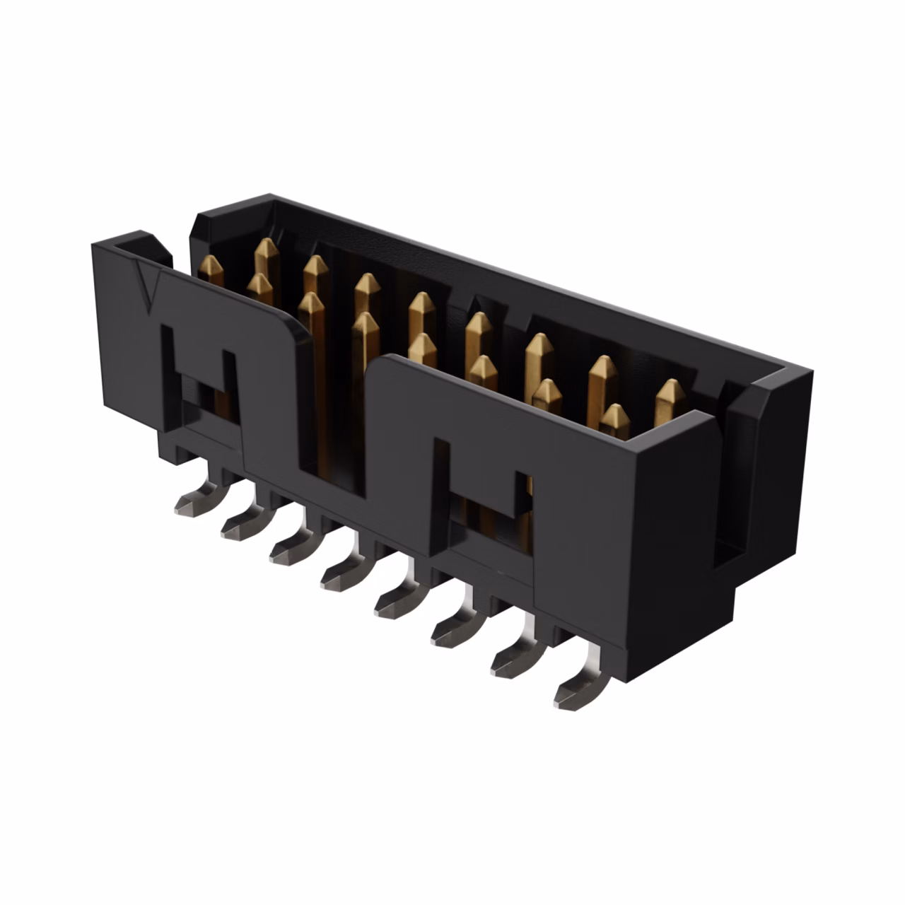 2.00mm Pitch, Milli-Grid PCB Header, Dual Row, Vertical, Surface Mount, Shrouded, 16 Circuits, 0.05µm Gold (Au) Plating, Dual Side Slots, Dual Friction Locks, Center Polarization, Tube for sale