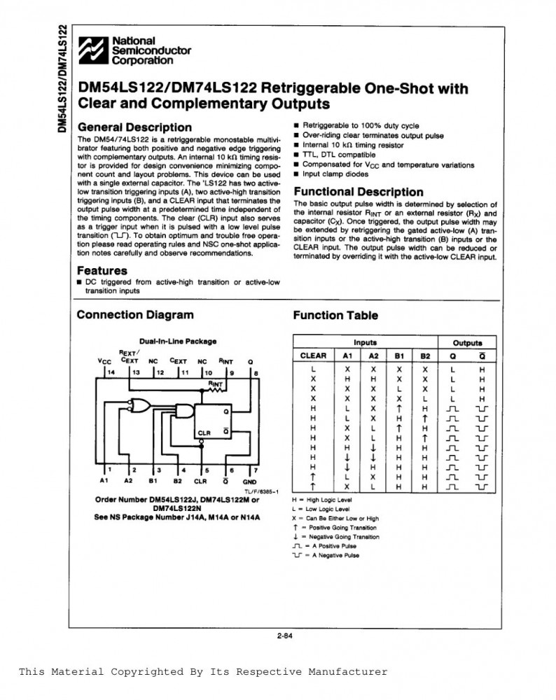 DM54LS122J/B datasheet page 3