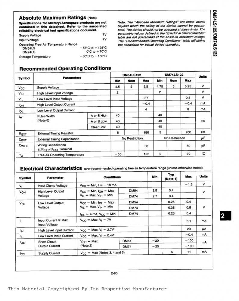 DM54LS122J/B datasheet page 4