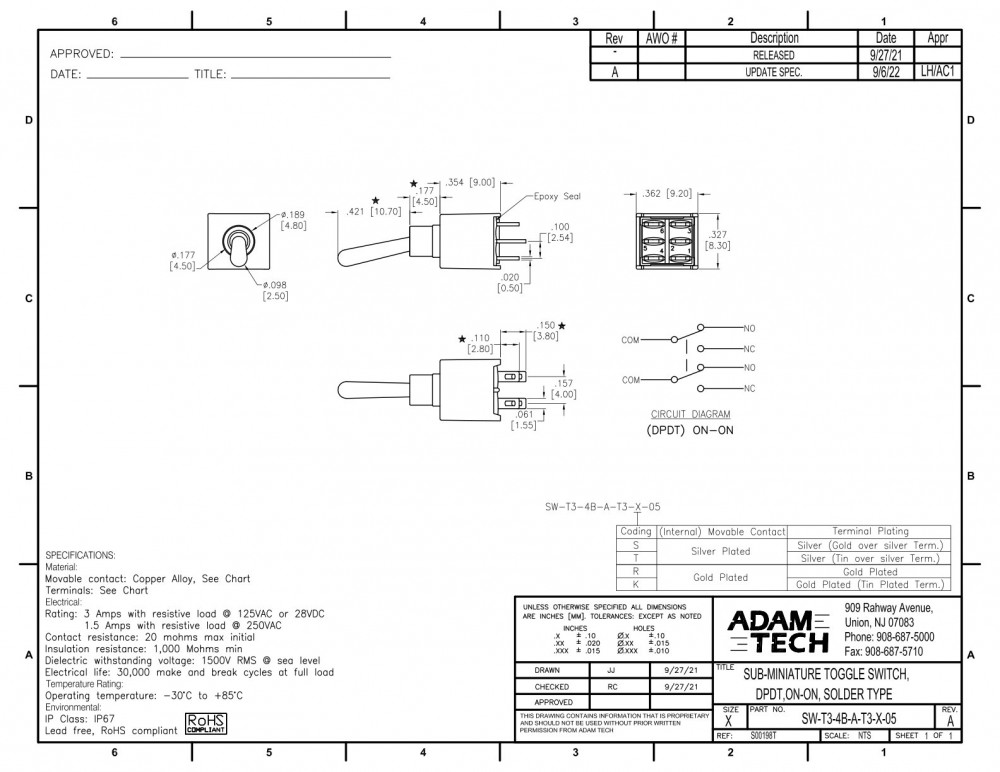 ADAM TECH SW-T3-4B-A-T3-S-05 technical drawing