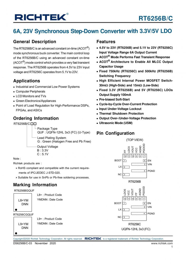 RT6256B/C datasheet page 1