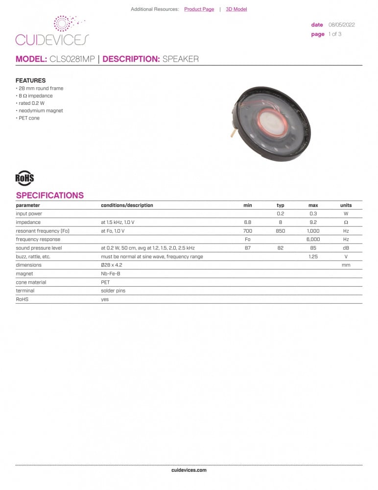 CLS0281MP technical document page 1