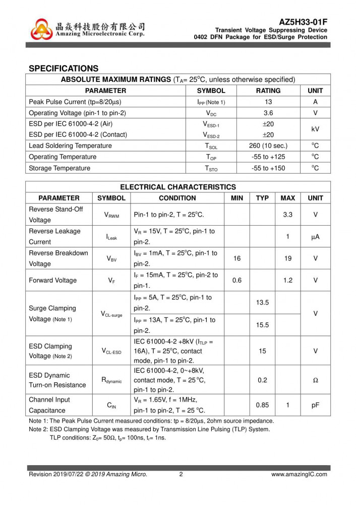 AZ5H33-01F technical document page 2