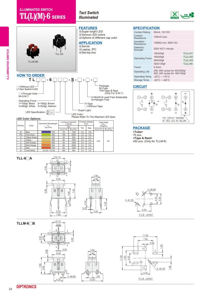 Diptronics TLL-6 series datasheet page 1