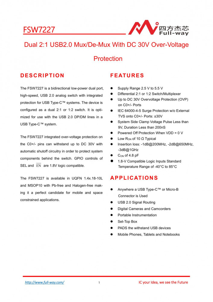 FSW7227 datasheet page 1