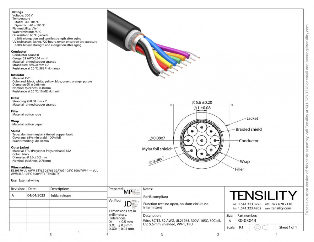 30-03043 cable specification drawing