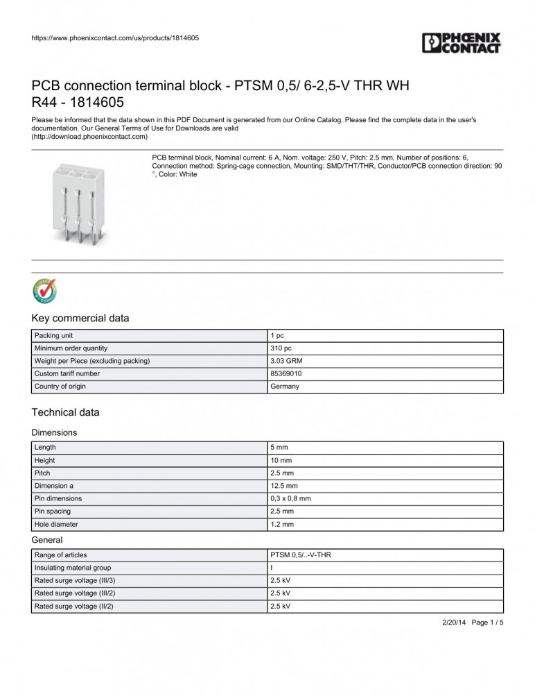 Phoenix Contact 1814605 technical document page 1