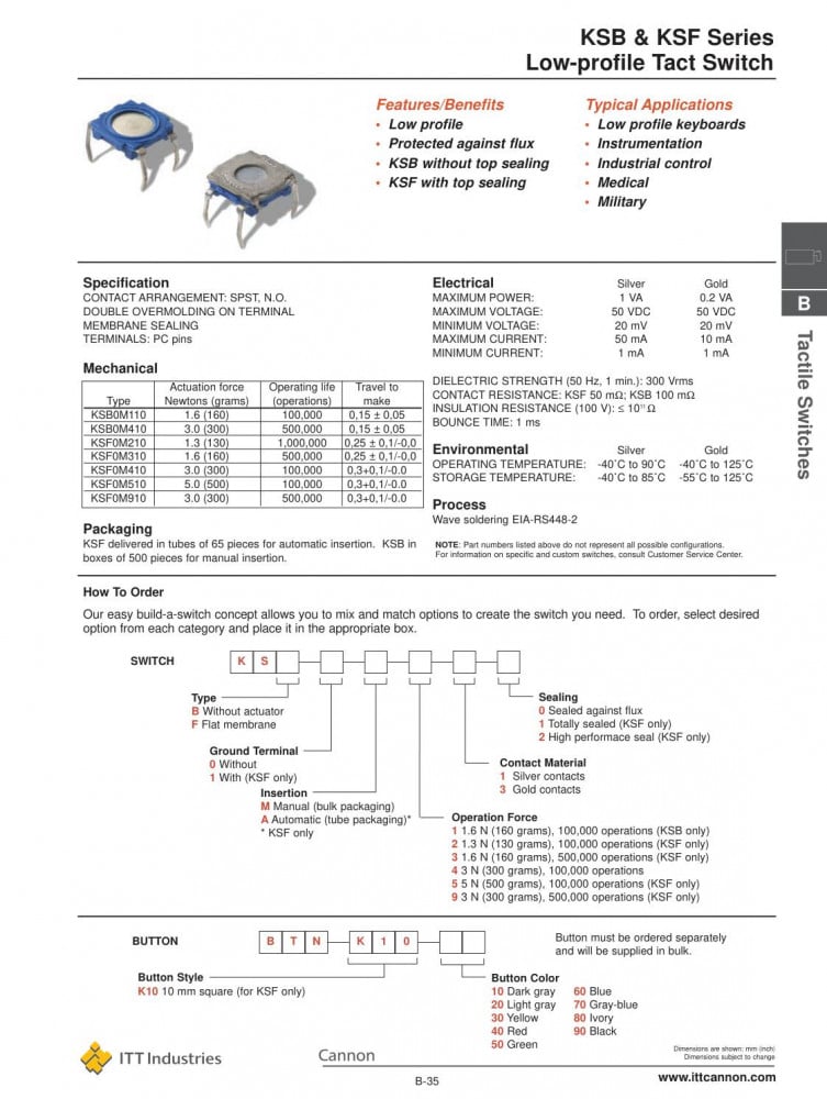 C&K BTNK1050 technical document page 1