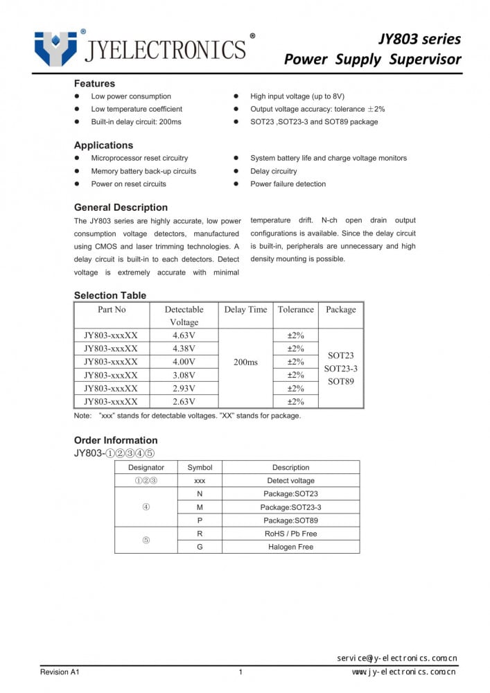 JY803 datasheet page 1
