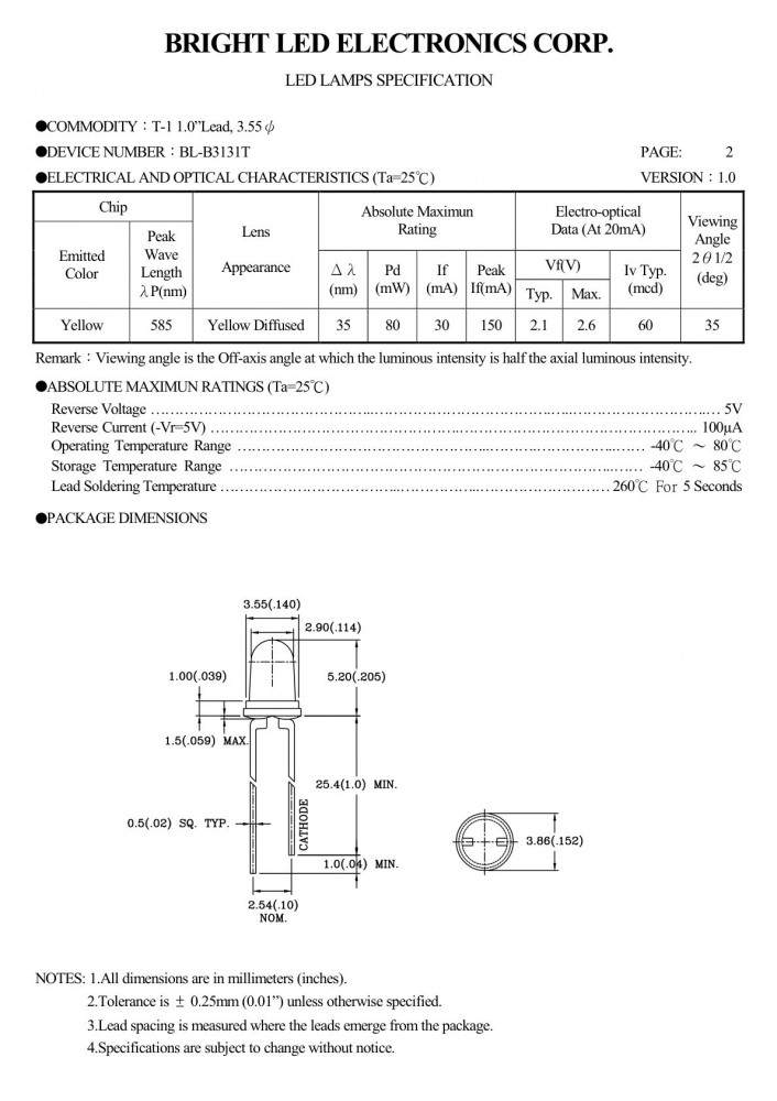 BL-B3131T datasheet page 1