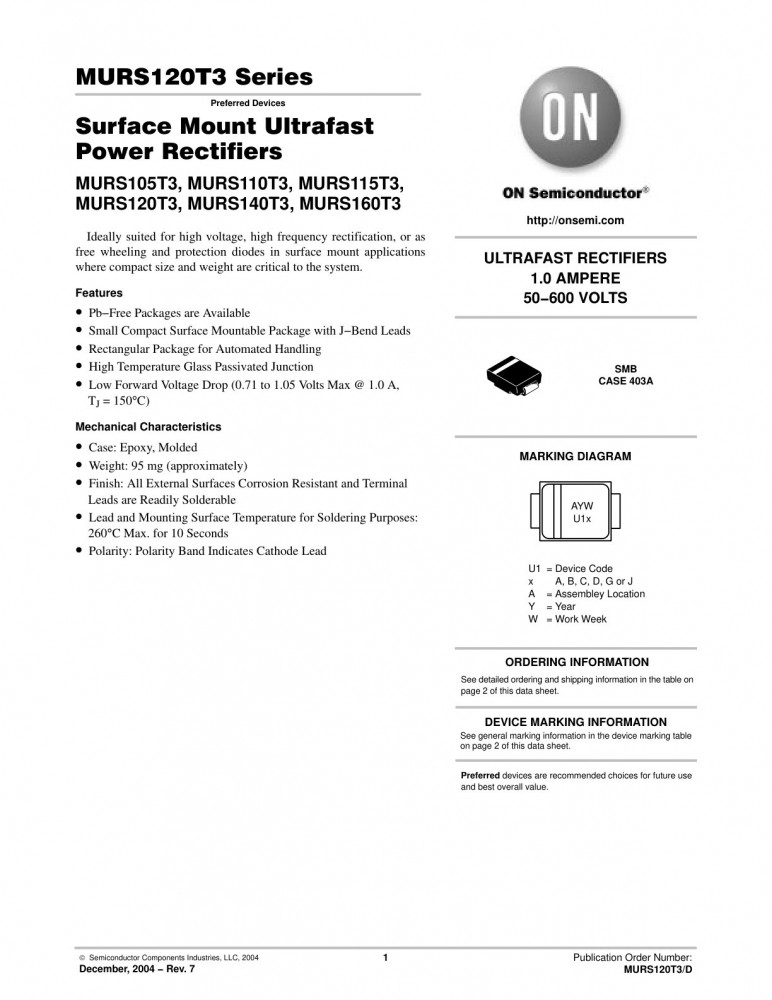 MURS120T3G datasheet page 1