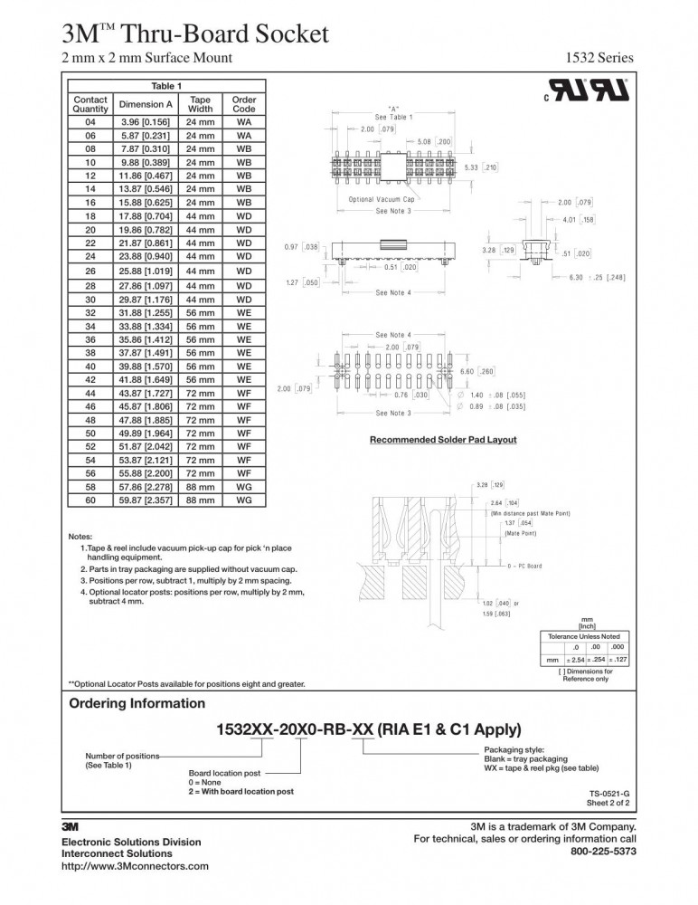 3M 1532 Series Thru-Board Socket technical document page 2