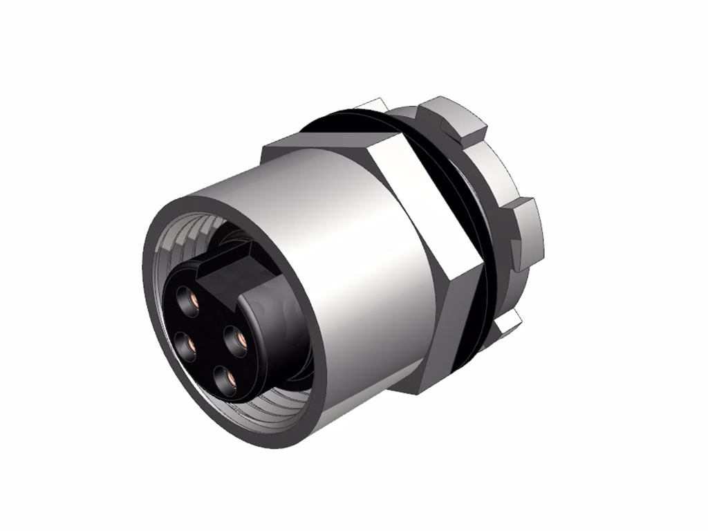 Micro-Change (M12) Receptacle, 5 Poles, Right-Angle, Male without Leads, PC Mount, 0.0279m (1.10