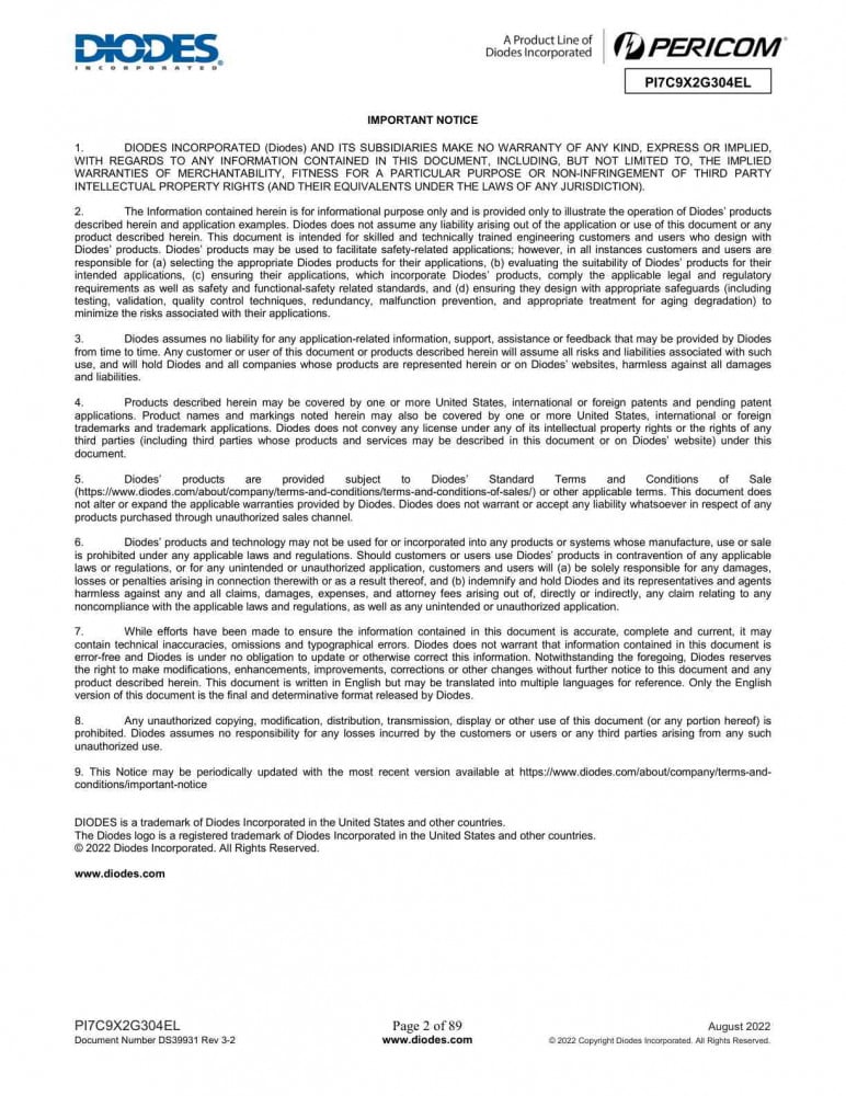 PI7C9X2G304ELZXAEX datasheet page 2