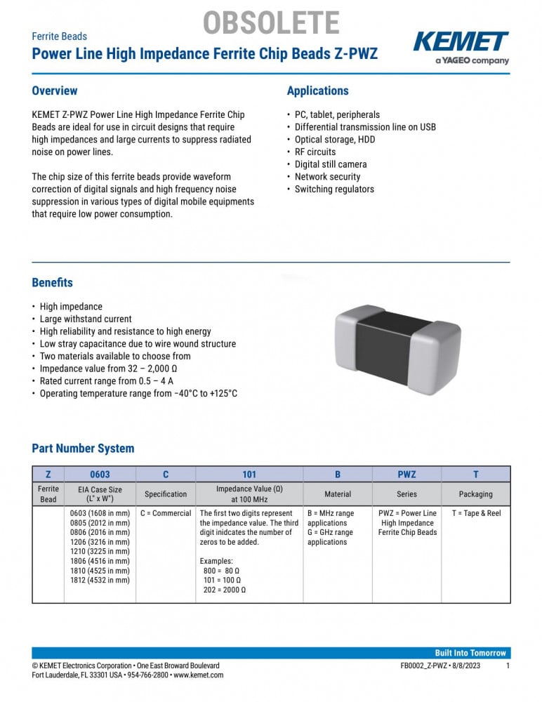 KEMET Z-PWZ datasheet page 1