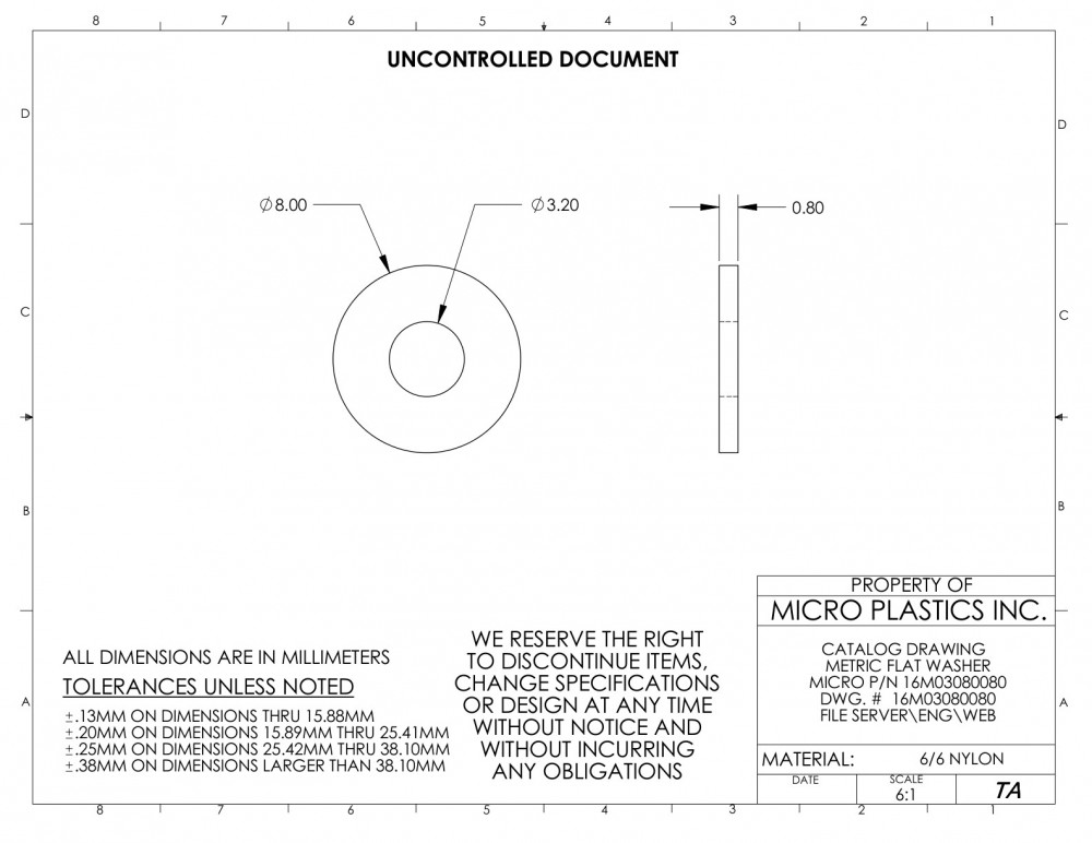 Essentra 16M03080080 metric flat washer catalog drawing