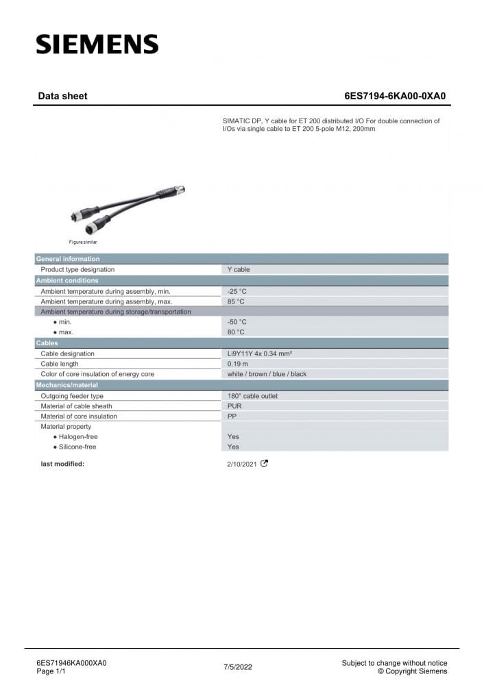 SIEMENS 6ES71946KA000XA0 data sheet page