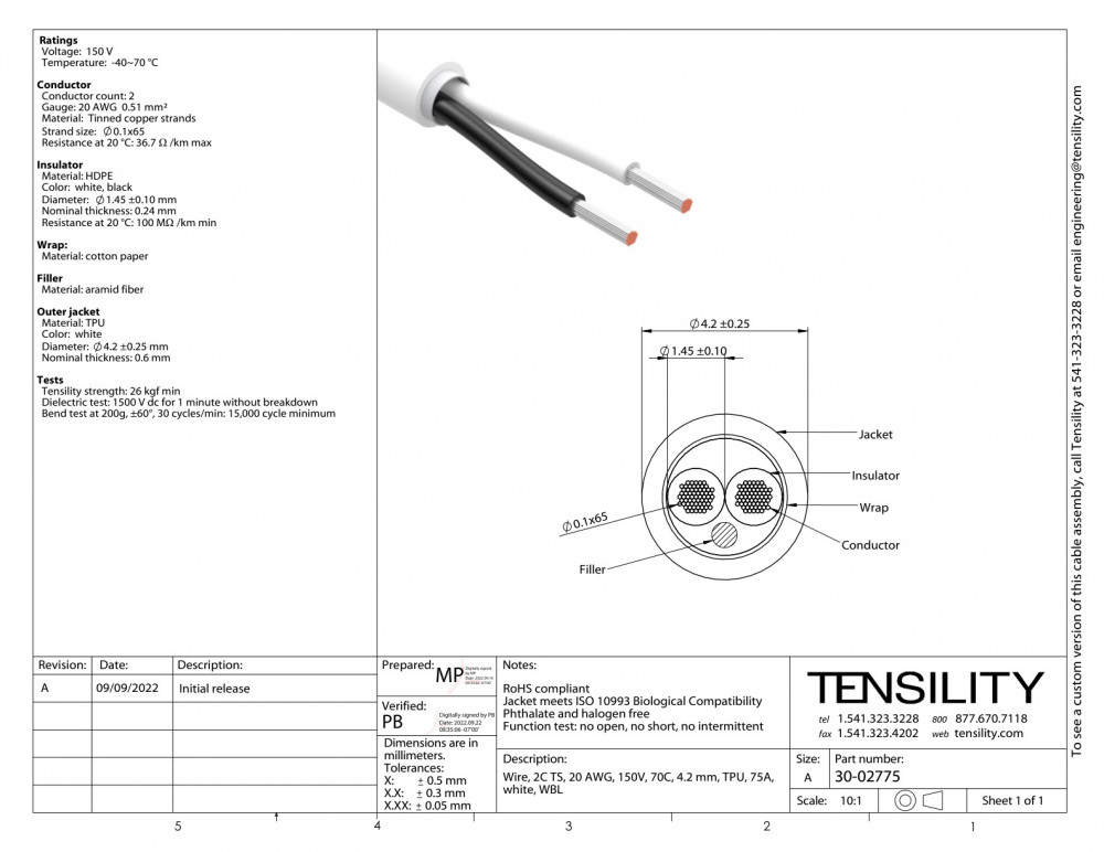 Tensility International 30-02775 cable drawing and specifications
