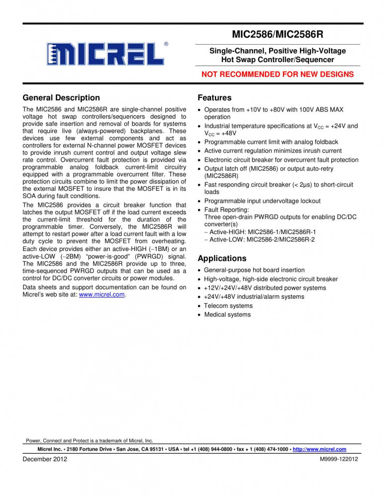 MIC2586R datasheet page 1