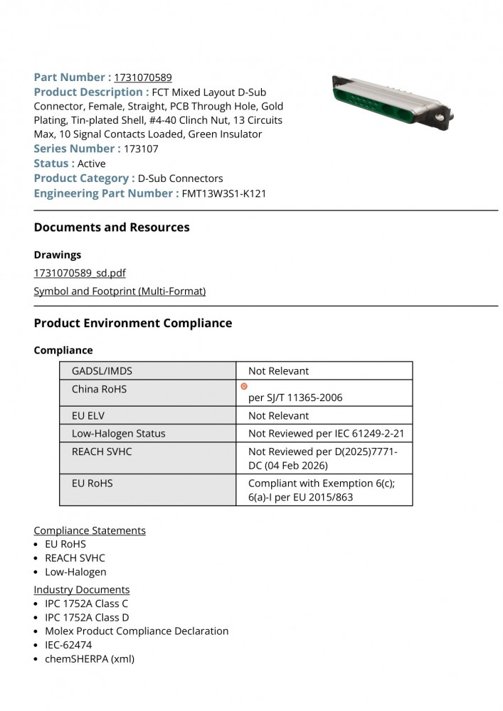 MOLEX 1731070589 technical drawing preview, page 1