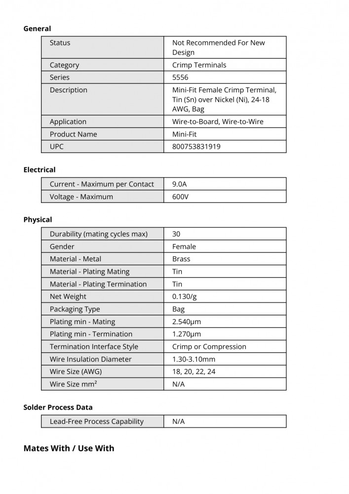 MOLEX MINI-FIT JR. specification document page 2