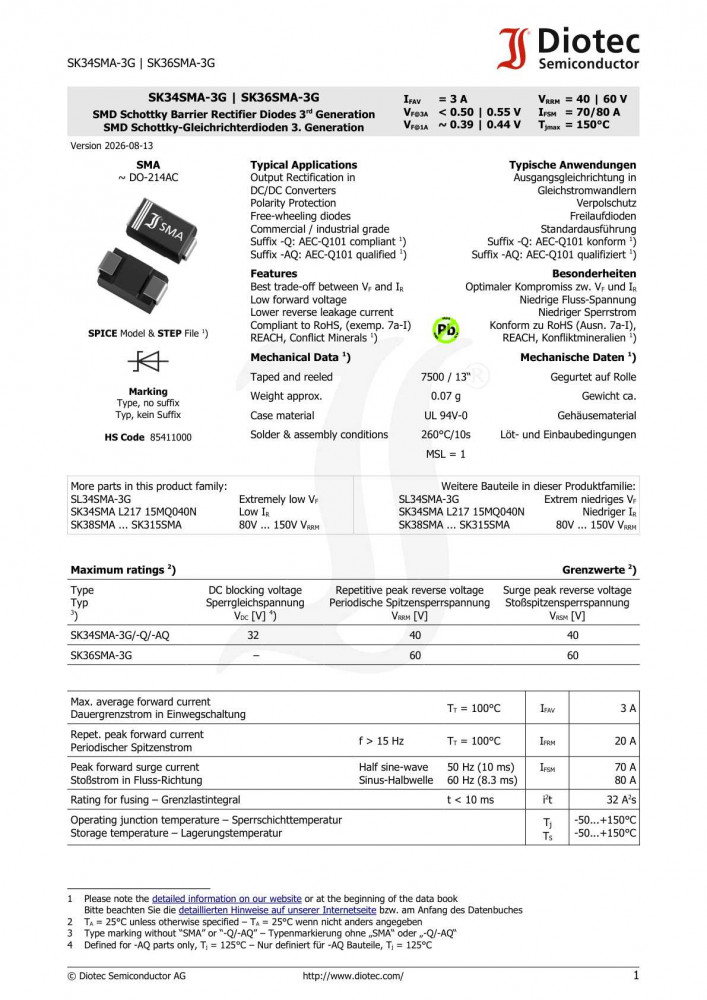 SK34SMA-3G technical document, page 1
