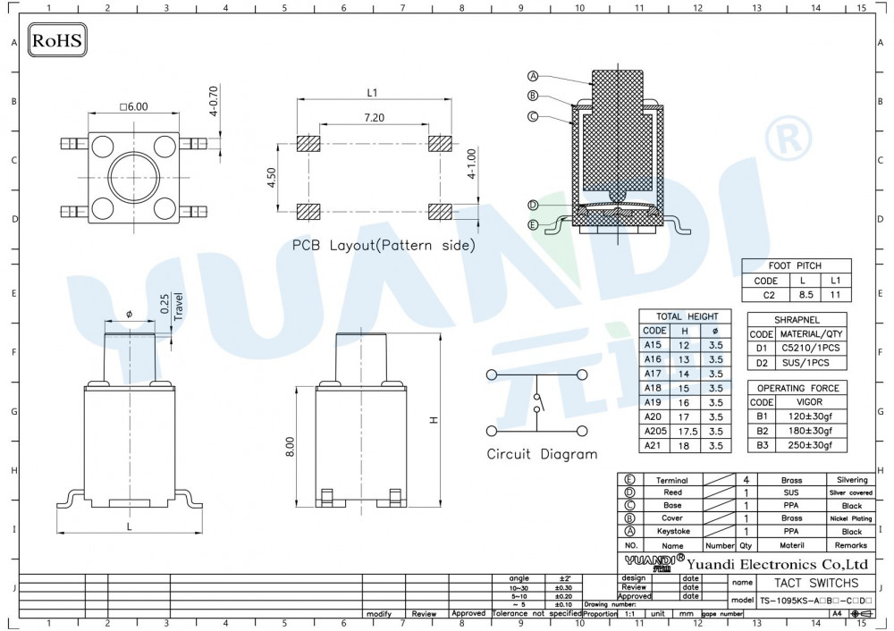 Yuandi TS-1095KS-A205B3-C2D2 technical drawing